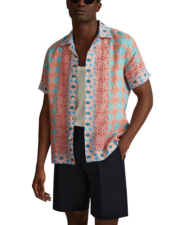 REISS Pantain Linen Regular Fit Button Down Camp Shirt | Bloomingdale's
