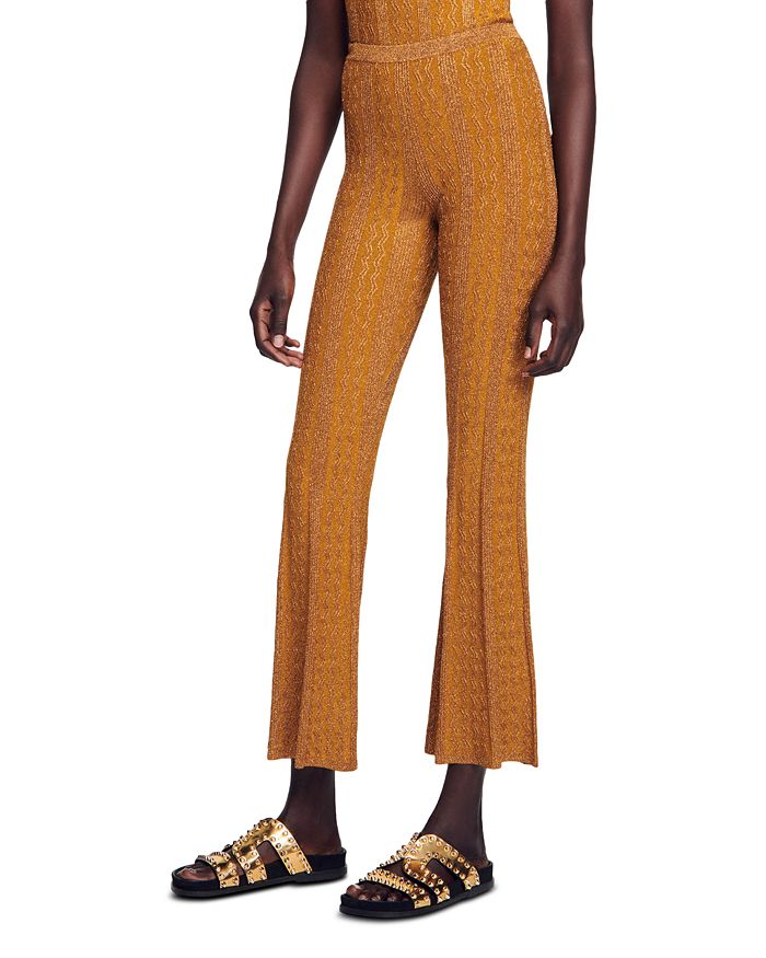 Sandro Metallic Cable Knit Flared Pants | Bloomingdale's