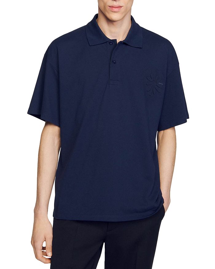 Sandro Cotton Flower Embroidered Polo | Bloomingdale's