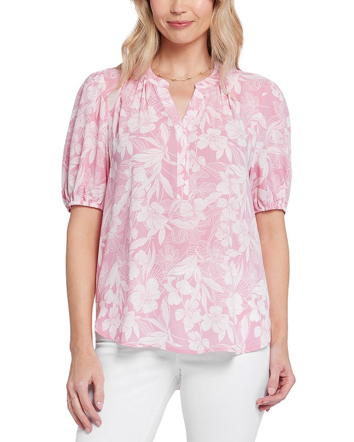 NYDJ Floral Split Neck Draped Top | Bloomingdale's