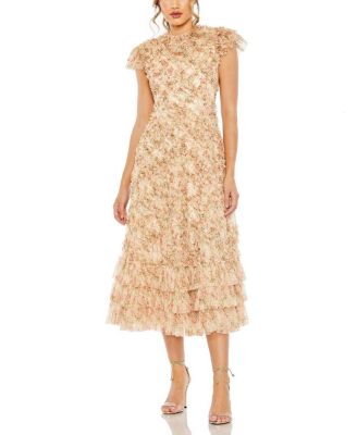 Click here for Mac Duggal Ruffle Tiered Short Sleeve A Line Dress prices