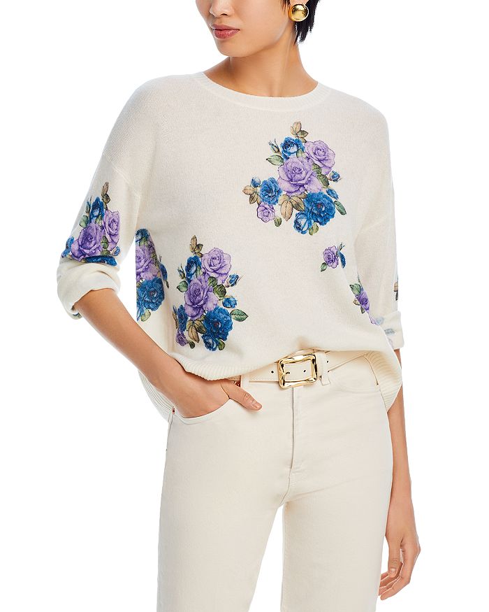 C by Bloomingdale's Cashmere Floral Bouquet Crewneck Sweater ...