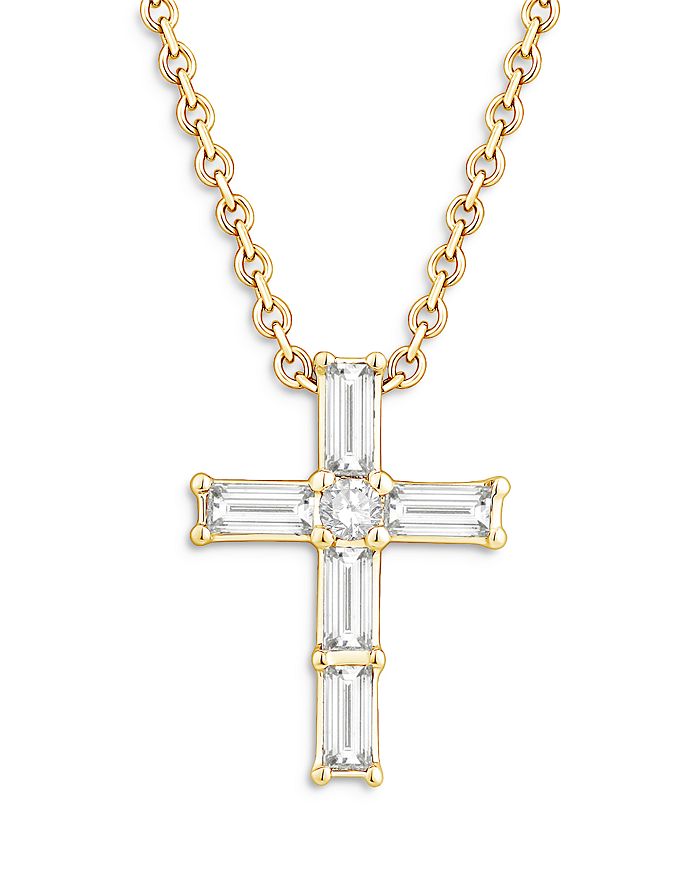 Bloomingdale's Diamond Baguette & Round Cross Pendant Necklace in 14K ...