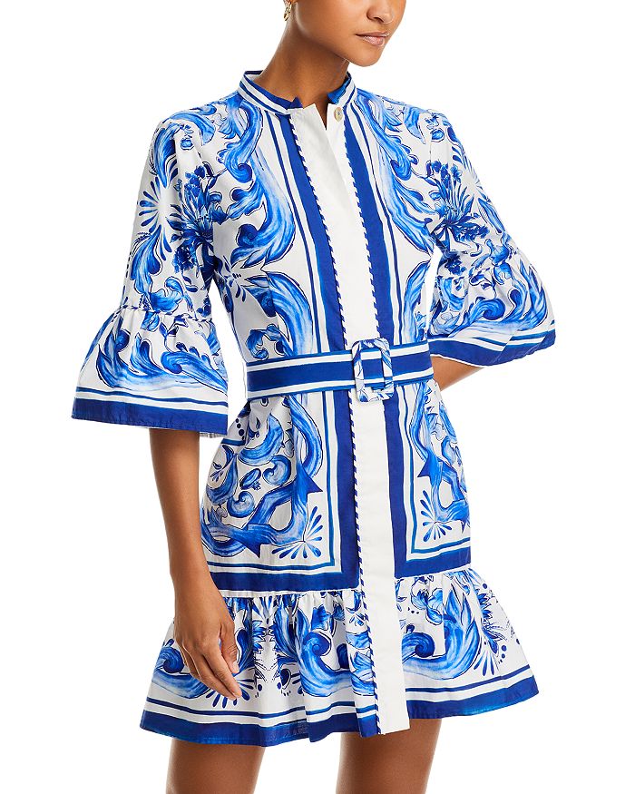 FARM Rio Garden Tiles Bell Sleeve Mini Dress | Bloomingdale's