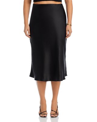 Aqua Satin Midi Slip Skirt - Exclusive