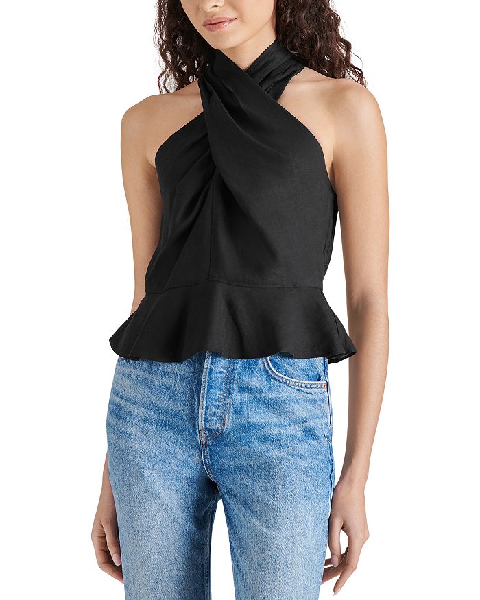 STEVE MADDEN Kosta Crossover Linen Peplum Top | Bloomingdale's