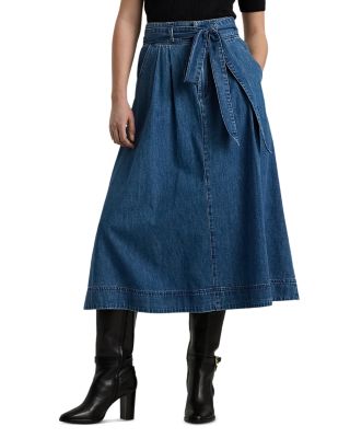 Ralph Lauren Belted Denim Midi Skirt | Bloomingdale's