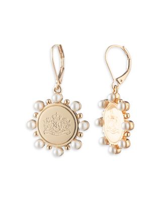 Ralph Lauren Imitation Pearl Framed Logo Coin Drop Earrings in Gold ...