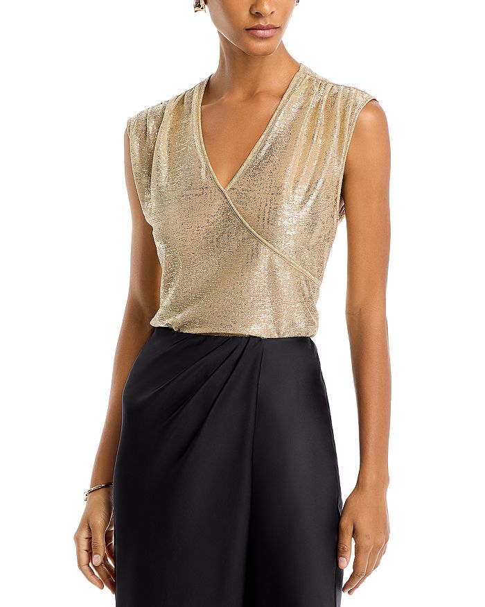 BCBGMAXAZRIA Metallic Surplice Top | Bloomingdale's