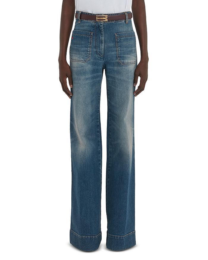 Victoria Beckham Alina High Rise Wide Leg Jeans in Indigo | Bloomingdale's