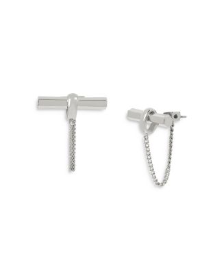 ALLSAINTS Chain Swag Toggle Bar Front To Back Earrings in Rhodium ...