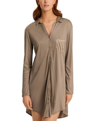 Hanro Grand Central Boyfriend Sleepshirt In Taupe | ModeSens