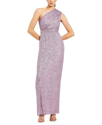 Click here for Mac Duggal Sequined Ruched One Shoulder Gown prices