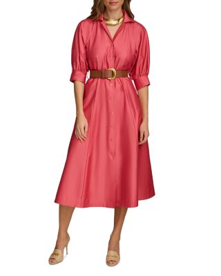 Donna Karan Belted A Line Midi Satin Dress In Rose Quart | ModeSens