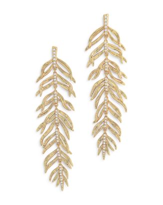 Anabel Aram Pavé Palm Leaf Linear Drop Earrings in 18K Gold Plated ...
