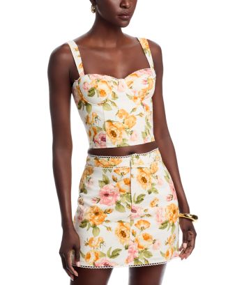 AQUA Floral Print Bustier Top - Exclusive | Bloomingdale's
