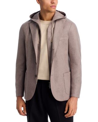 Eleventy Flannel Slim Fit Sport Coat with Removable Full Zip Hoodie