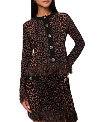 MILLY Leopard Print Fringe Cardigan | Bloomingdale's Women