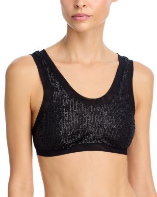 Click here for Norma Kamali Racer Sequin Swim Bra Bikini Top prices