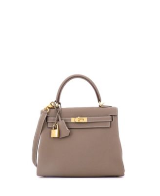 Pre-Owned HERMES Kelly 25 Handbag Grey Togo with Gold Hardware