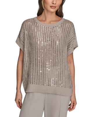 Donna Karan New York Open Weave Sequin Crewneck Sweater