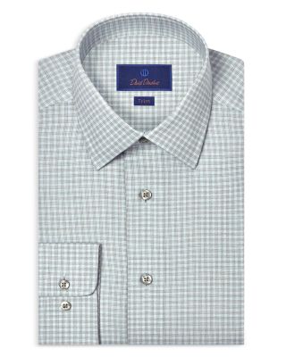 David Donahue Trim Fit Cashmere Blend Twill Check Dress Shirt