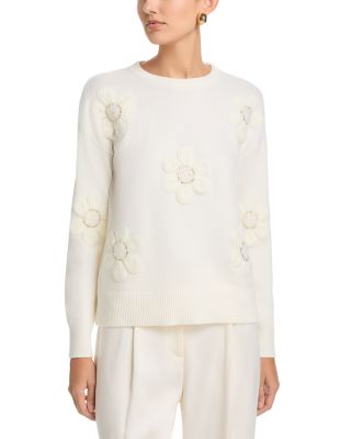 Click here for T Tahari Long Sleeved Fuzze Flowers Crewneck Pullo... prices