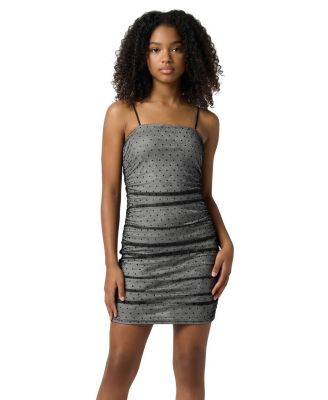 Click here for Un Deux Trois Girls Fitted Ruched Mesh Dress in Lo... prices