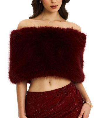 Click here for Miss Circle Darla Faux Fur Off-Shoulder Cropped To... prices