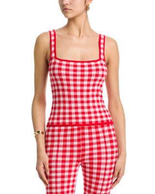 Click here for Aqua Gingham Knit Top - Exclusive prices