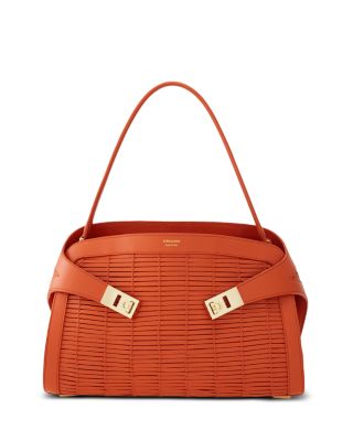 Click here for Ferragamo Hug Medium Woven Leather Handbag prices