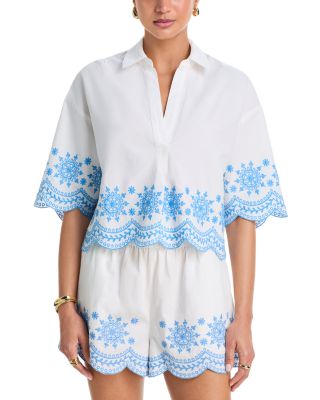 Click here for French Connection Alissa Cotton Embroidered Top prices