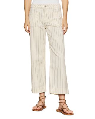 Sanctuary Womens Mid-Rise Wide-Leg Pants - Bleached White Pinstripe