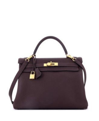 Click here for Pre-Owned HERMES Kelly 32 Handbag Brown Togo with... prices