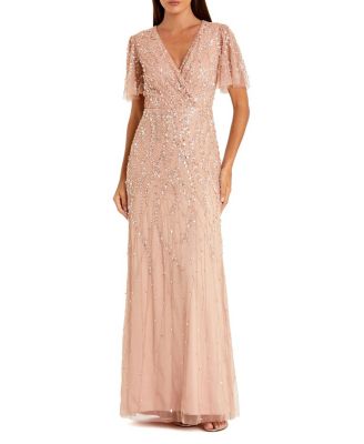 Click here for Mac Duggal Petite Embellished Flutter Sleeve Eveni... prices