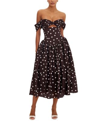 Click here for Miss Circle Xandie Polka Dot Off-Shoulder Midi Dre... prices