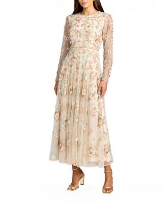 Click here for Mac Duggal Floral Embellished Long Sleeve Mesh Mid... prices