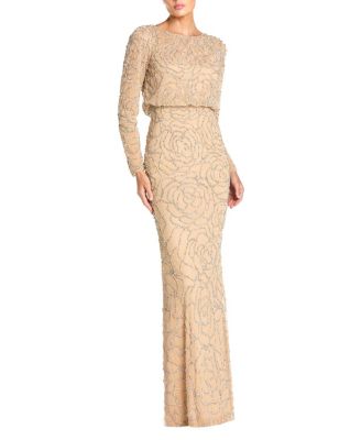 Click here for Mac Duggal Beaded Mesh Long Sleeve Blouson Top Gow... prices