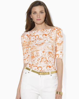 Ralph Lauren Benny Elbow Sleeve Boat Neck Top | Bloomingdale's