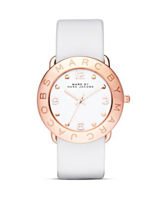 MARC JACOBS MARC BY Amy Rose Gold & White Leather Strap Watch, 36mm ...