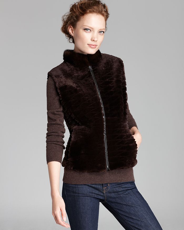 Maximilian Furs Maximilian Sheared Beaver Fur Vest with Mink Collar ...