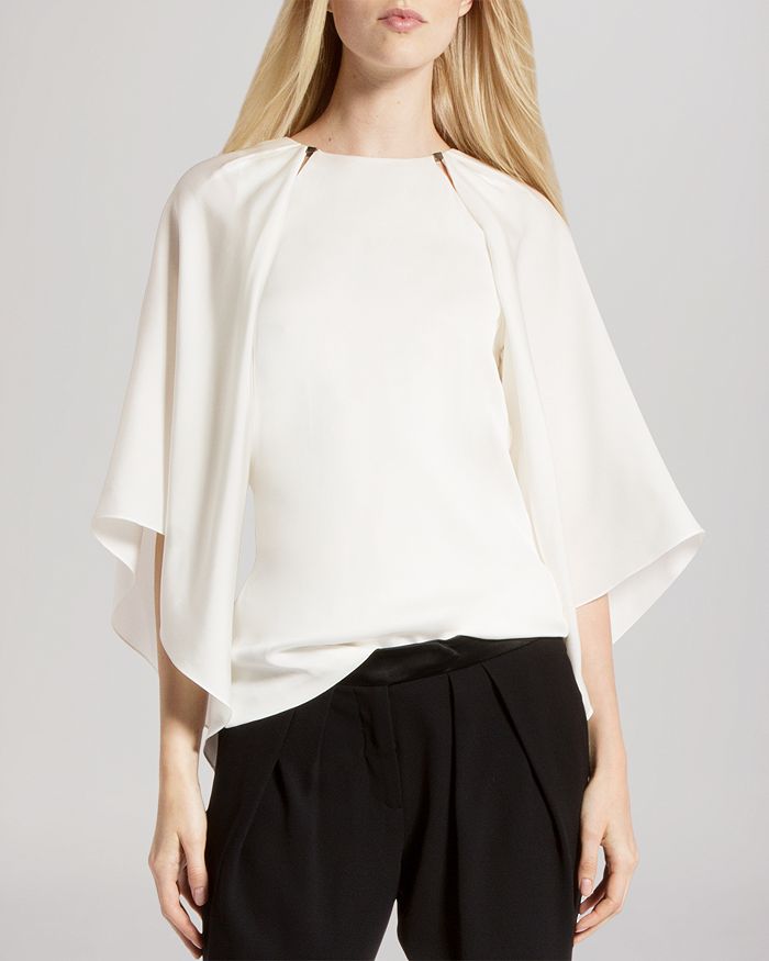 HALSTON HERITAGE HALSTON Top - Flutter Sleeve Faux Double Layer ...