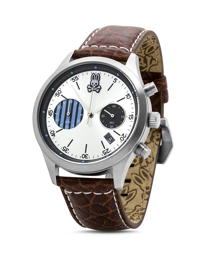 Psycho Bunny Chronograph Leather Watch, 44mm | Bloomingdale's