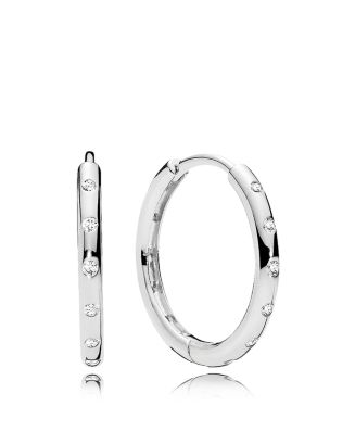 Pandora Sterling Silver & Cubic Zirconia Droplet Hoop Earrings ...