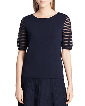Calvin Klein Sheer-Sleeve Sweater | Bloomingdale's