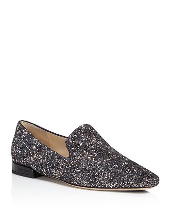 Jimmy Choo Women's Jaida Glitter Square Toe Smoking Slipper Flats ...
