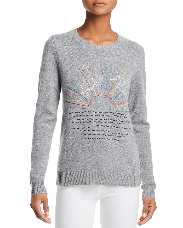 AQUA Sunset-Embroidered Cashmere Sweater - 100% Exclusive | Bloomingdale's
