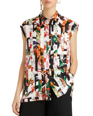 Burberry Hen Archive Print Mulberry Silk Top | Bloomingdale's