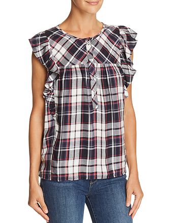 AQUA Ruffled Plaid Top - 100% Exclusive | Bloomingdale's
