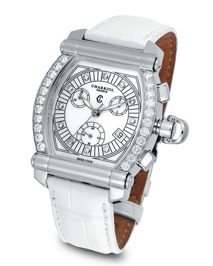 Charriol Diamond "Colvmbvs Chronographe Tonneau" Watch with White ...